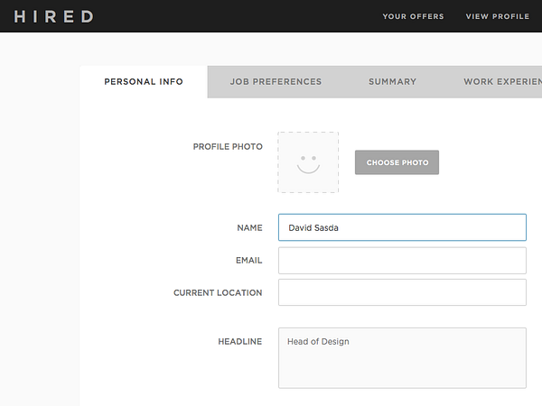 Profile Editing by David Sasda for Hired on Dribbble