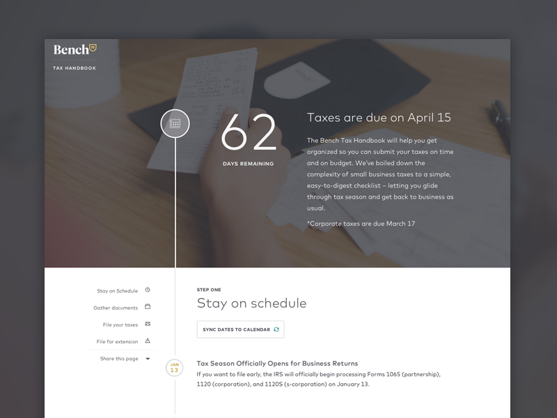 Bench Tax Handbook by Gideon Baldridge on Dribbble