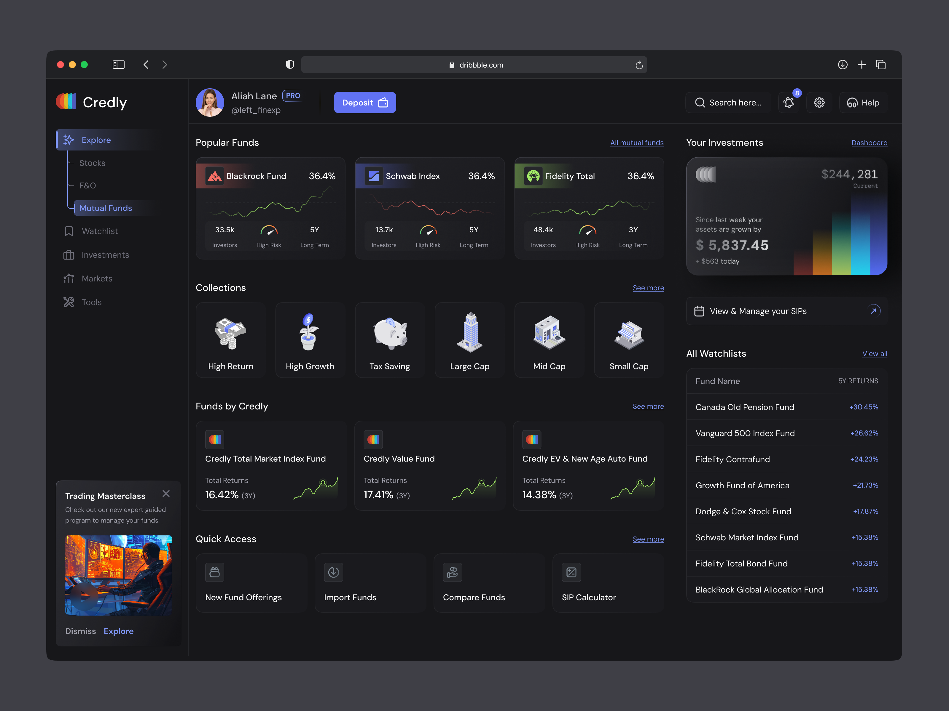 🤑Credly - Explore Mutual Funds Page - Fintech Dashboard by Akshay Hooda for Rare™ on Dribbble