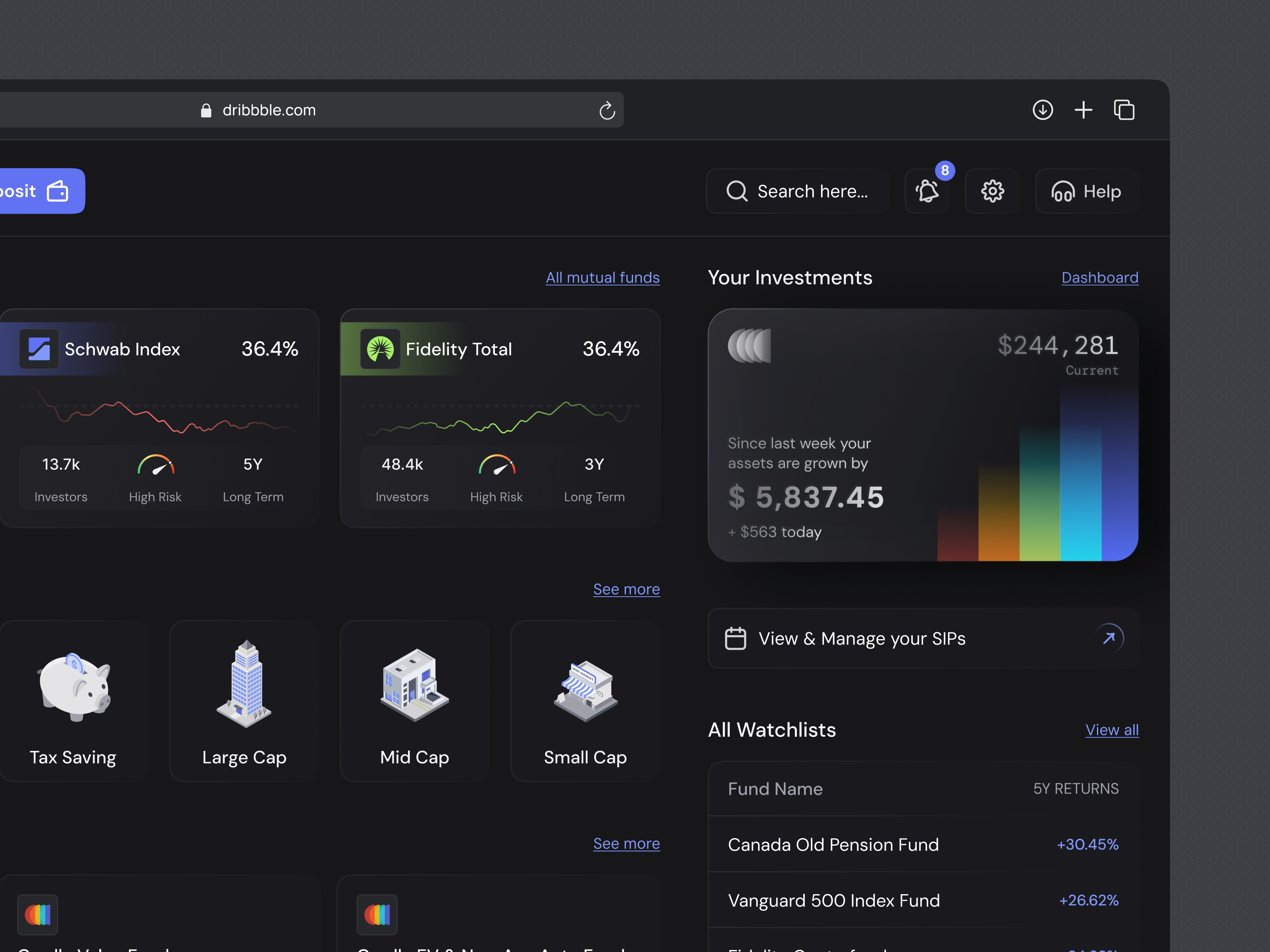 🤑Credly - Explore Mutual Funds Page - Fintech Dashboard by Akshay Hooda ...