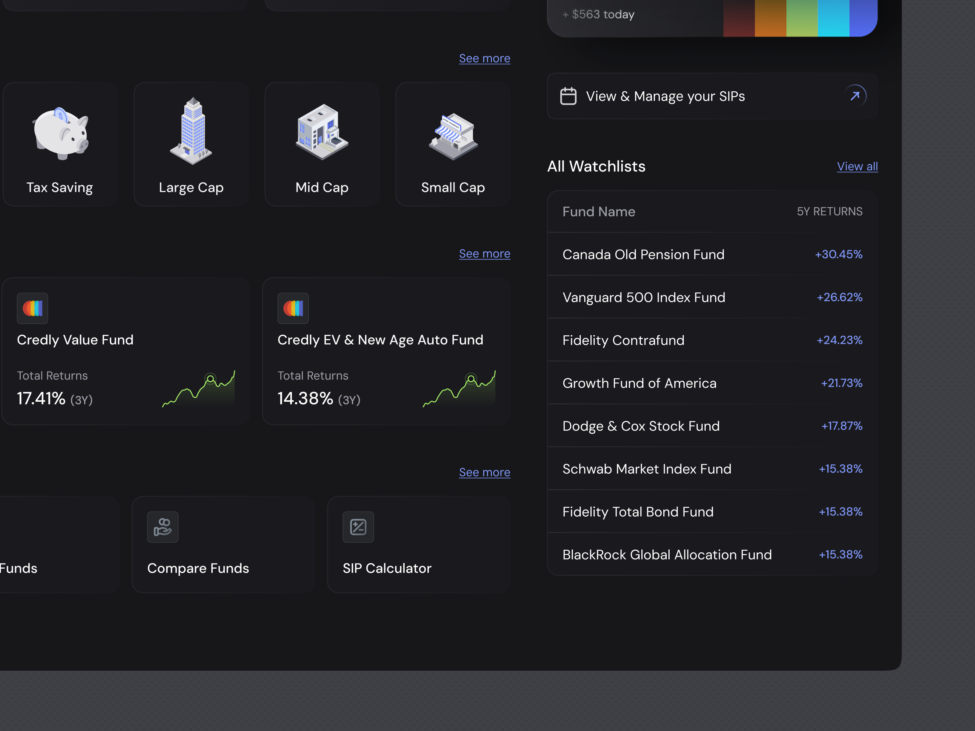 🤑Credly - Explore Mutual Funds Page - Fintech Dashboard by Akshay Hooda ...