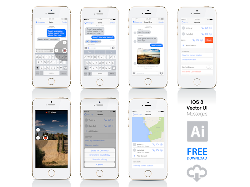 iOS 8 - Messages UI - Vector Free Download by Grafidea on Dribbble