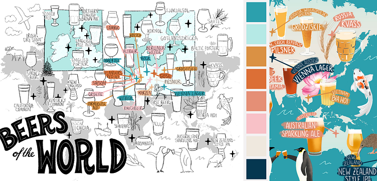 Beers of the World Map Illustration by Laura Sant on Dribbble
