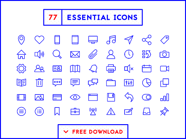 77 Essential Icons - Free Download by Bryn Taylor on Dribbble