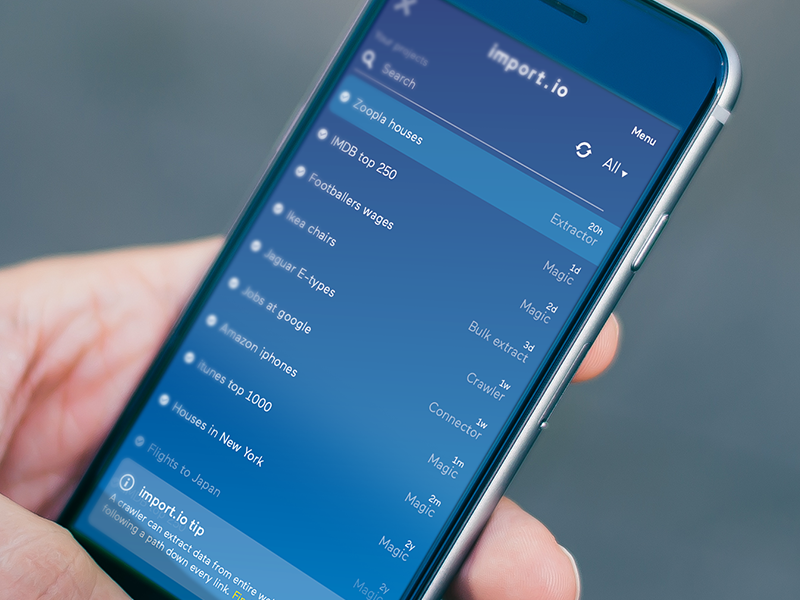 Mobile sidebar by Shoreditch Design for import-io on Dribbble