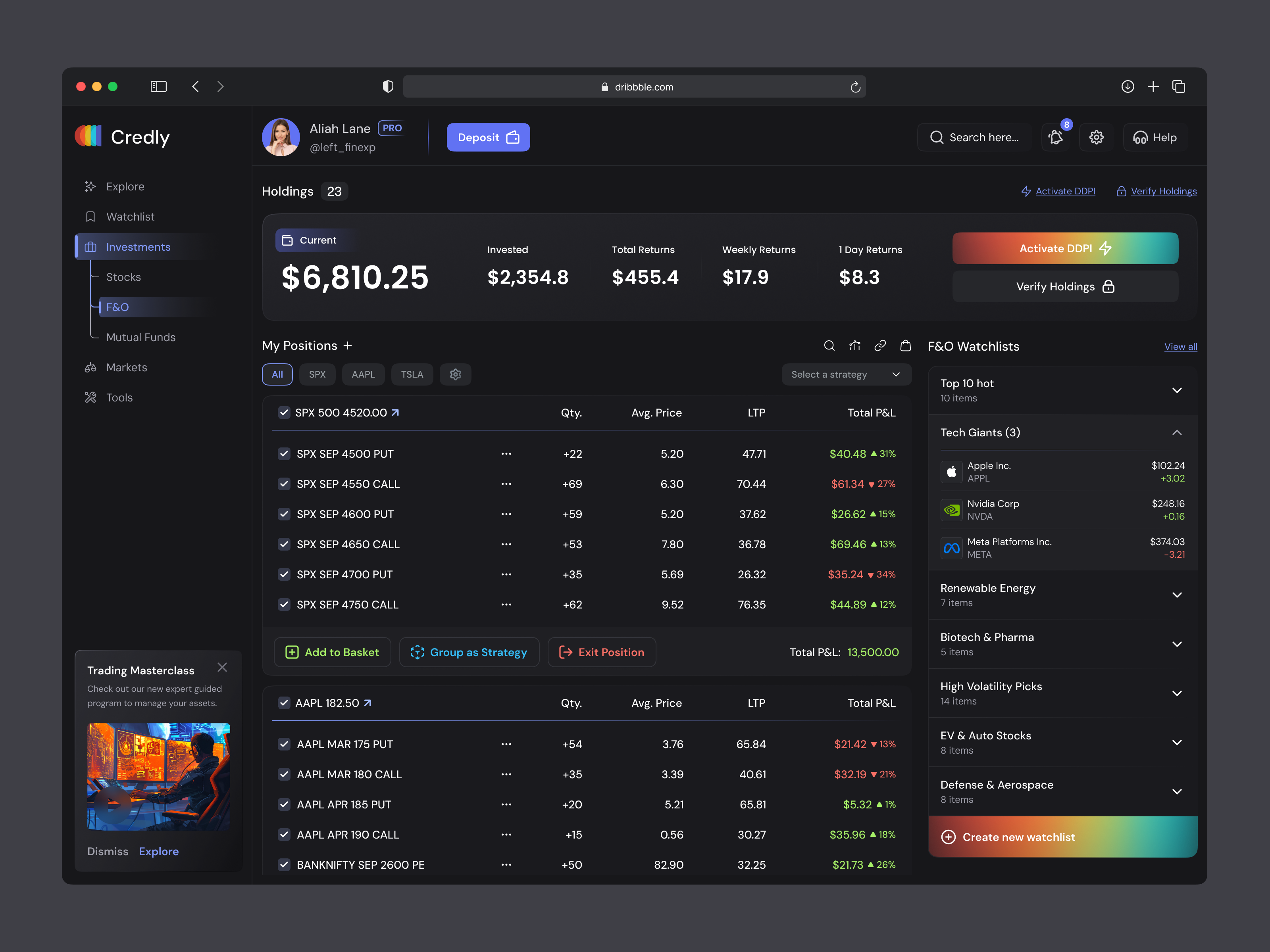 🤑Credly - F&O Page - Fintech Dashboard by Akshay Hooda for Rare™ on ...