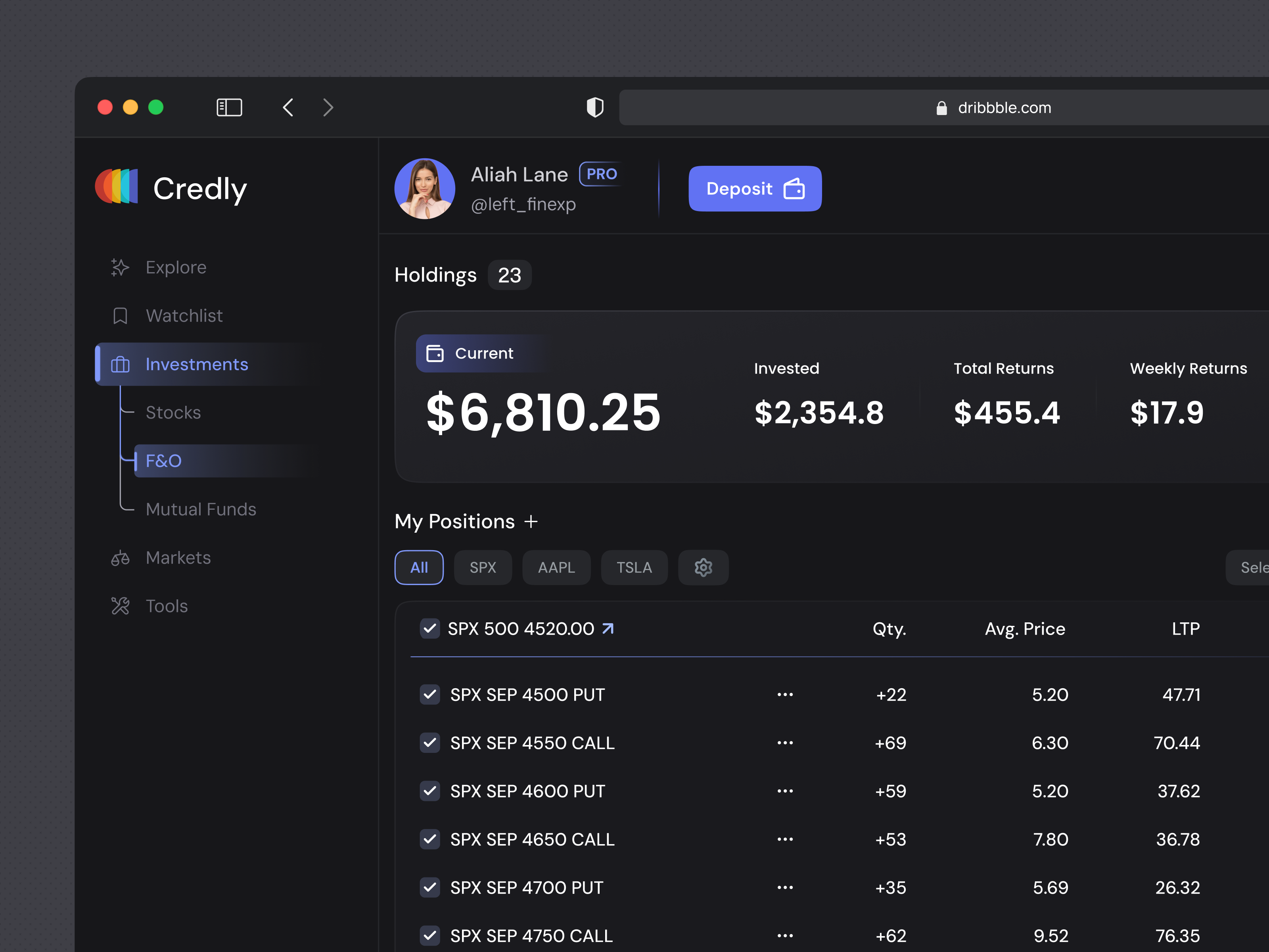 🤑Credly - F&O Page - Fintech Dashboard by Akshay Hooda on Dribbble