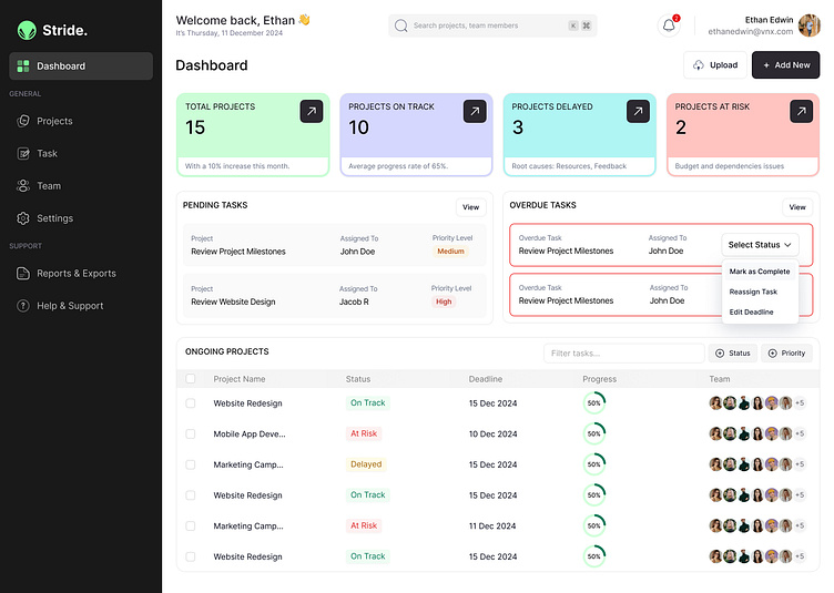 Stride Task Management- Web App by Akshay Mohan on Dribbble