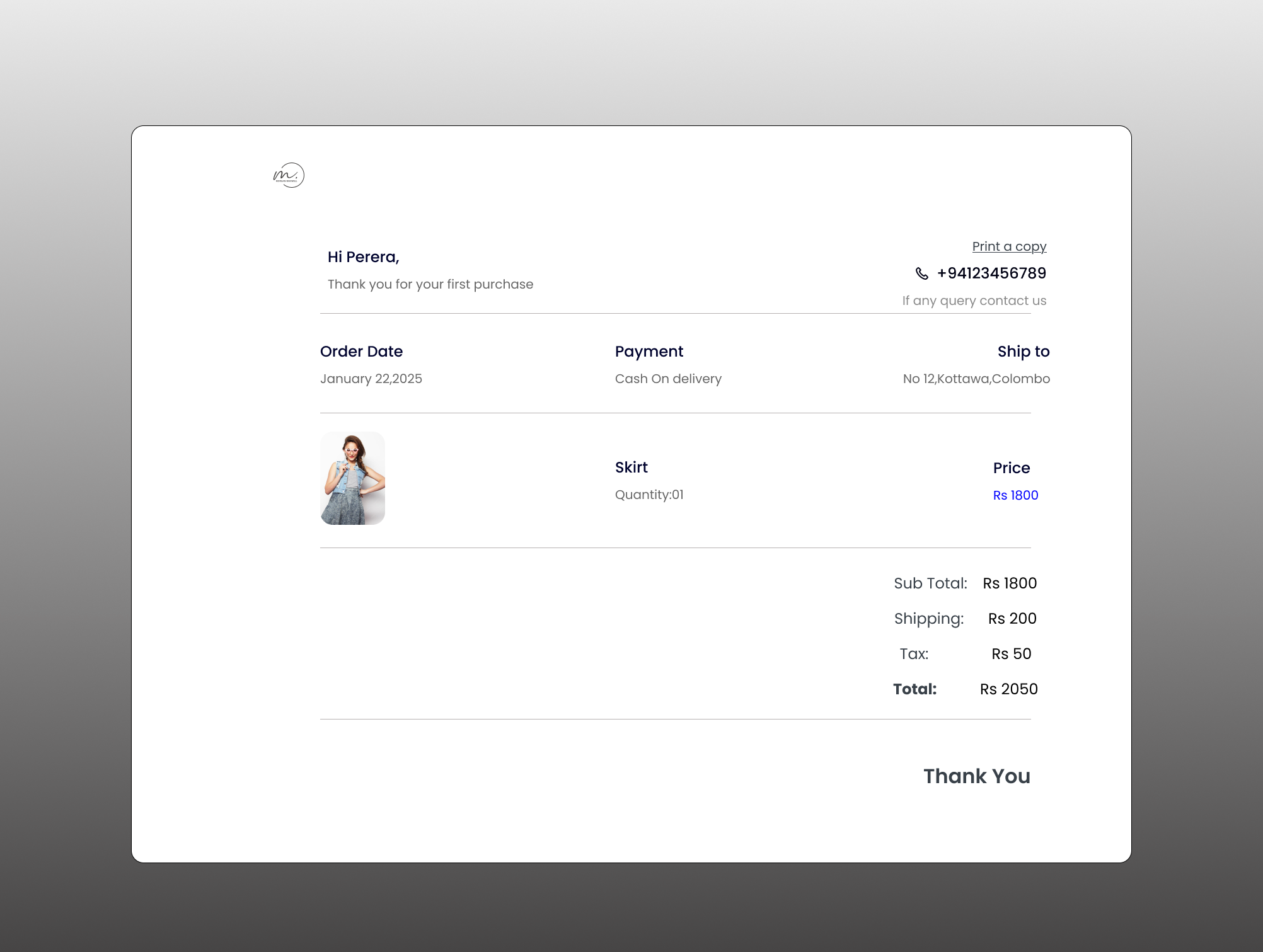 Purchase Receipt Page | UI Design | Daily UI | #017 by Sachini Ruvindya ...