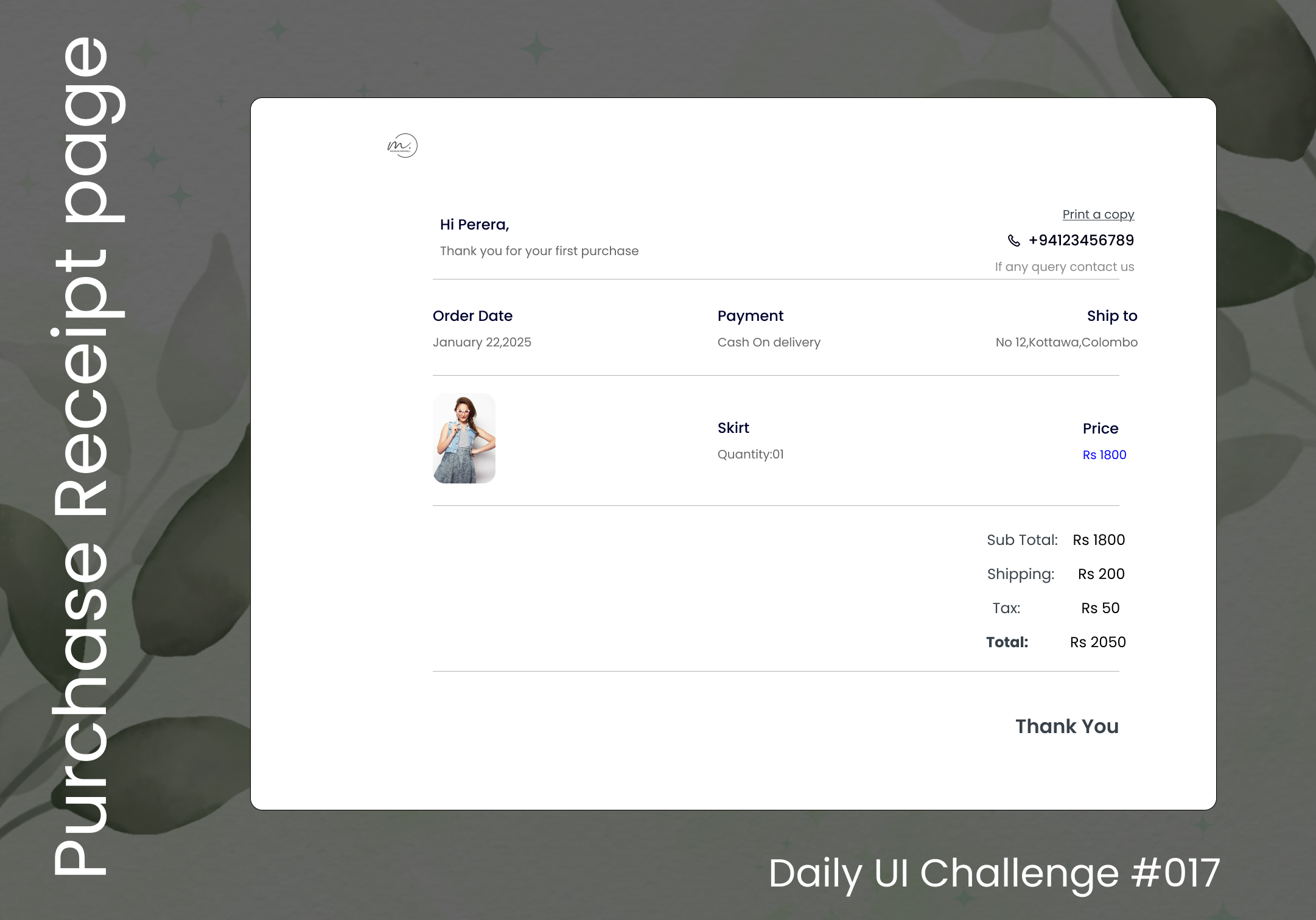 Purchase Receipt Page | UI Design | Daily UI | #017 by Sachini Ruvindya ...