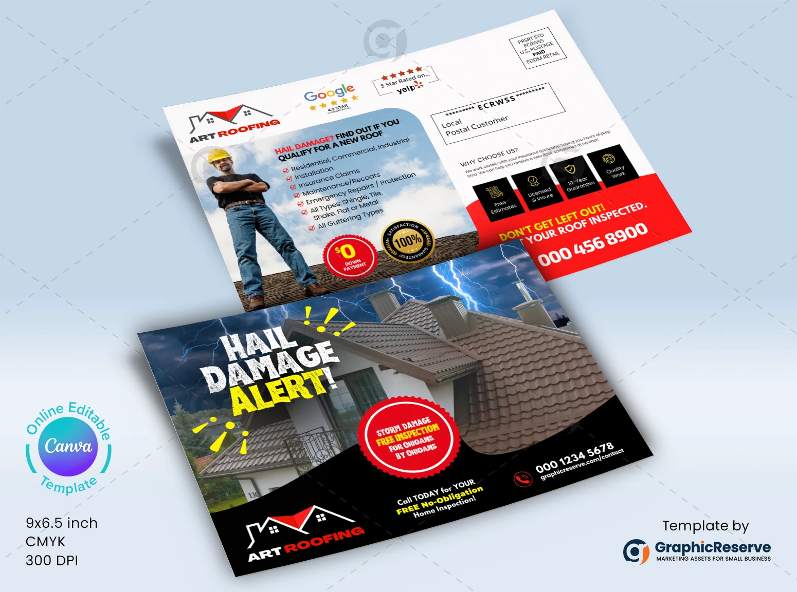 Hail Damage Alert Roofing Postcard Template – Grab Customers by Graphic ...