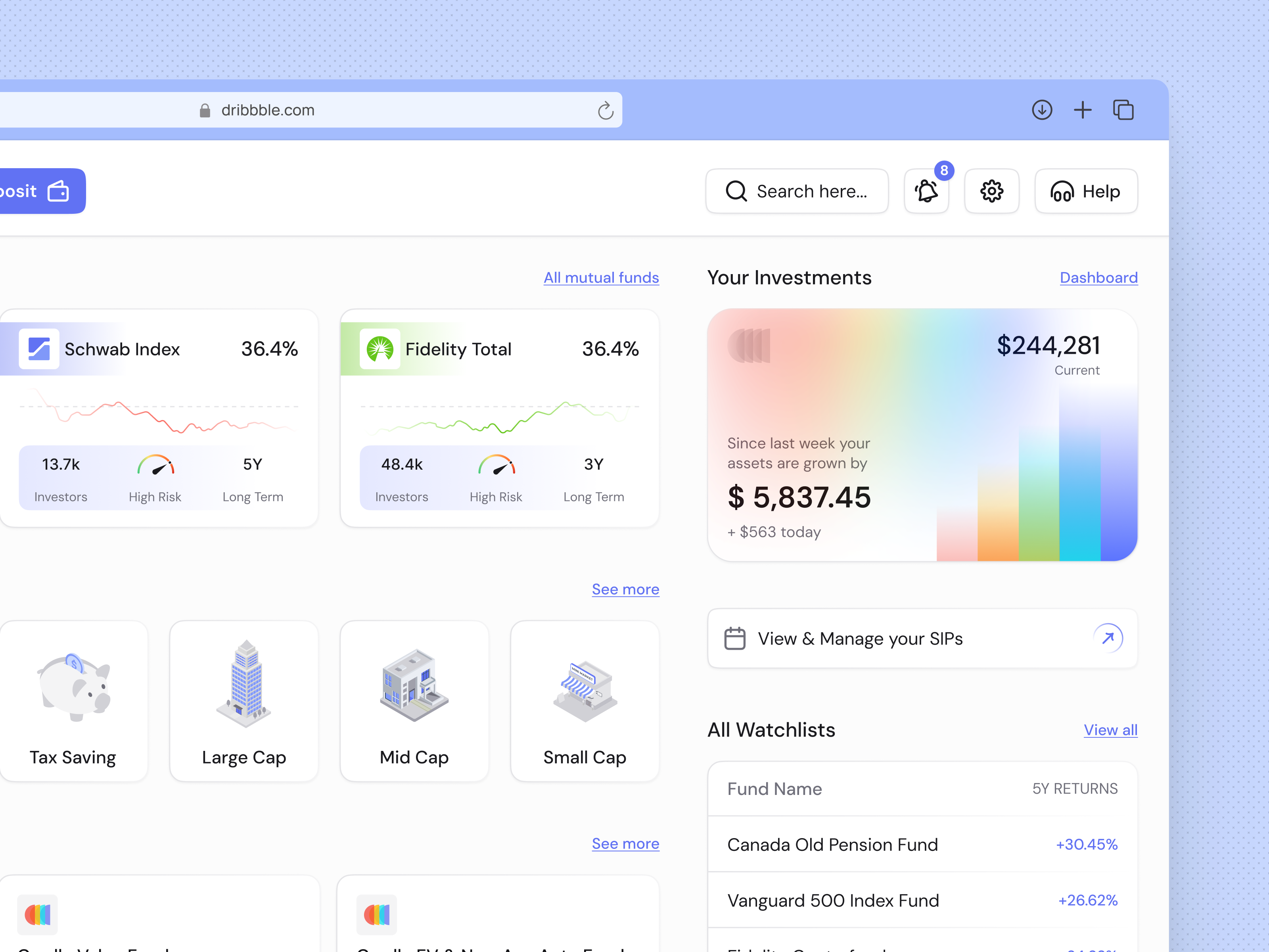 🤑Credly - Mutual Funds - Fintech Dashboard by Akshay Hooda on Dribbble