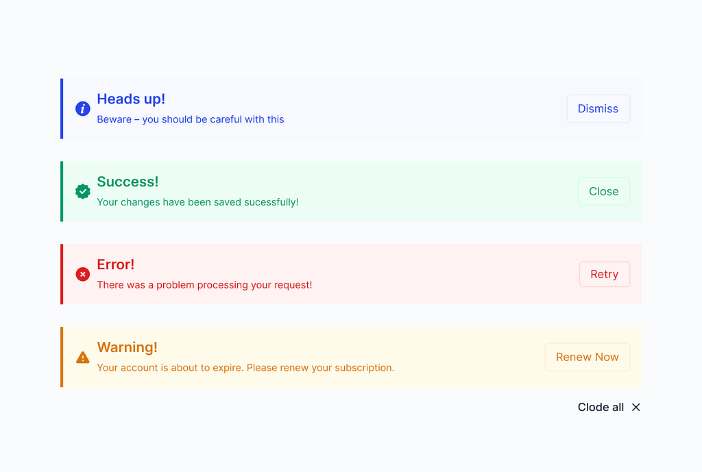 Basic alert (Heads up, Success, Error, Warning) by Alamin Hossen 🔥 on Dribbble