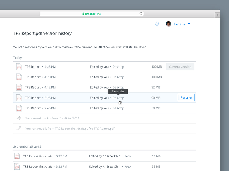File Version History on Dropbox by Andrew Chin for Dropbox Design on ...