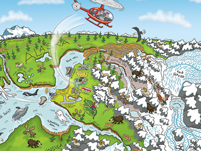 Anchorage, Alaska cartoon map by Terry Sirrell on Dribbble