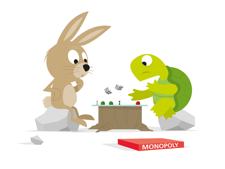 Rabbit & Turtle playing Monopoly by Het Illustratiekantoor on Dribbble