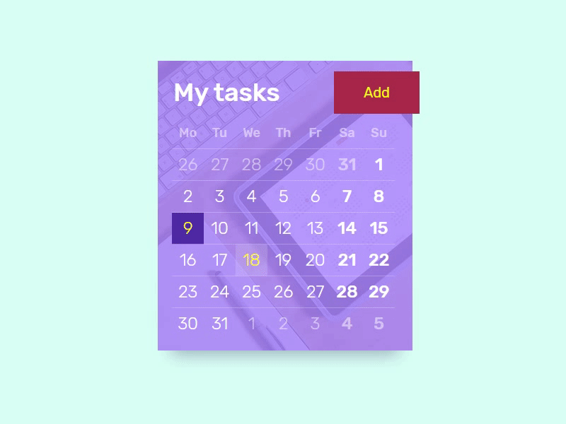 HTML/CSS freebie: calendar / date picker by Roman Kamushken on Dribbble