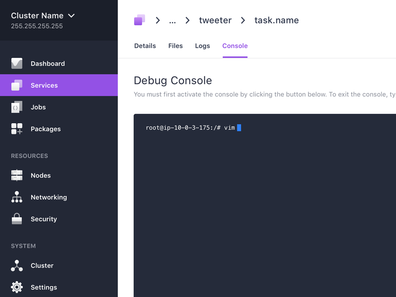 Debug Console by Kevin Wilson for D2iQ on Dribbble