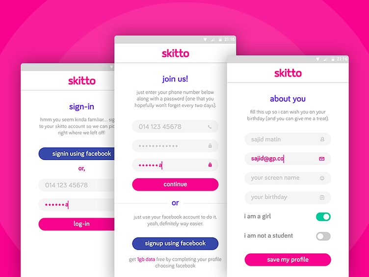 Skitto App User Registration by Musavvir Ahmed on Dribbble