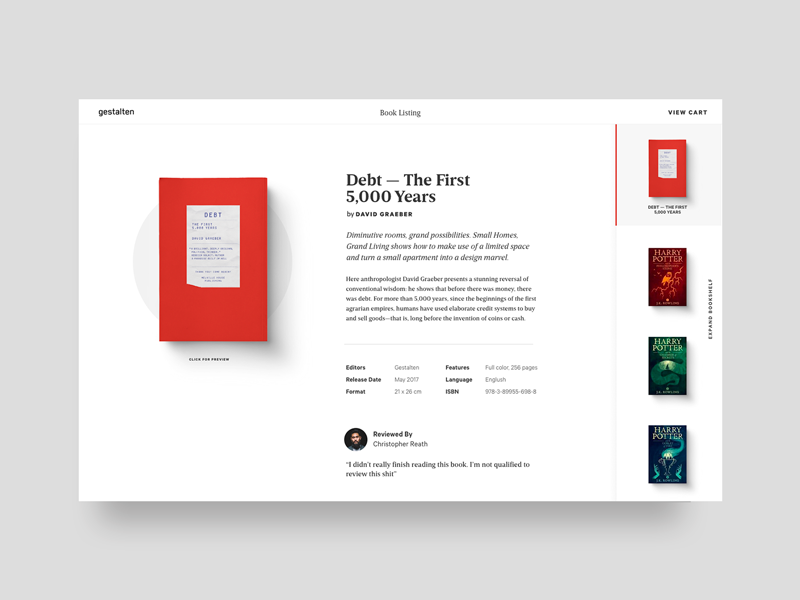 book gallery concept by Christopher Reath on Dribbble