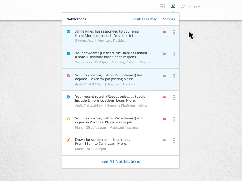 Notifications - Mark as Read and Unread by Mark Patterson on Dribbble
