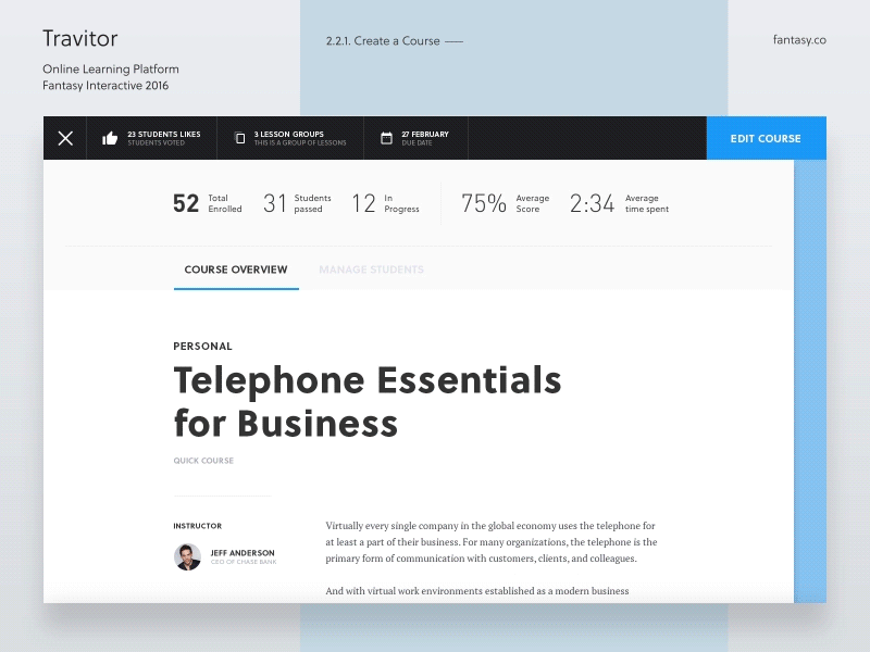 Travitor LMS – Create a Course by George Kvasnikov for FΛNTΛSY on Dribbble