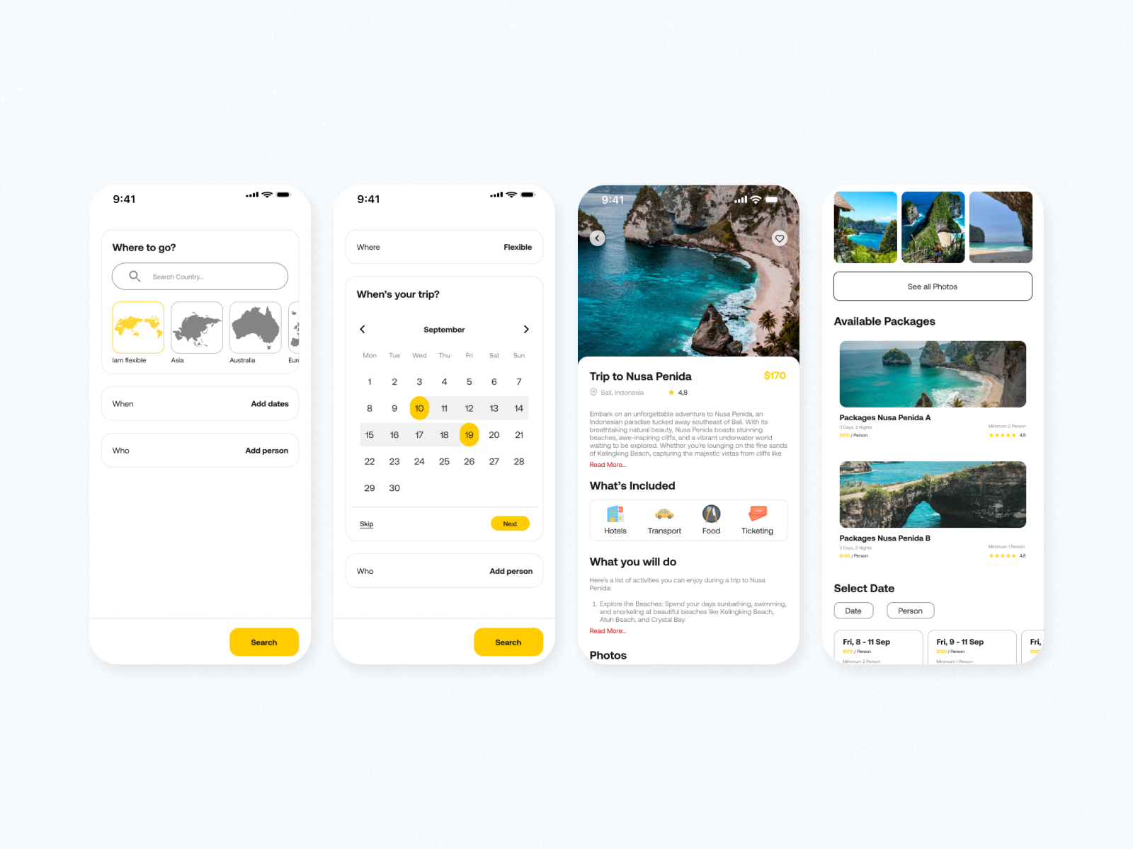 Tour Mobile App UI by Elang Satria Pamungkas on Dribbble