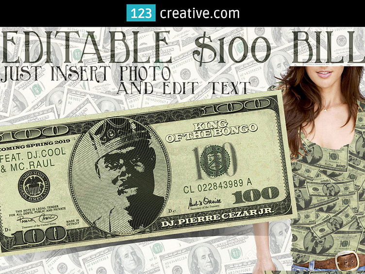 Dollar Bill mockup template PSD editable face photo and text by ...