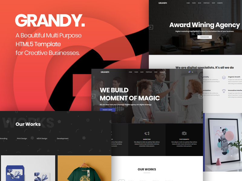 Grandy - Creative Multi Purpose Big HTML5 Template (themeforest) by Nadir Jafri on Dribbble