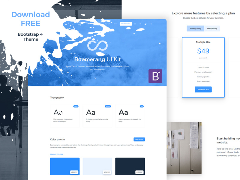 Boomerang UI Kit Free - Bootstrap 4 Theme by Webpixels on Dribbble