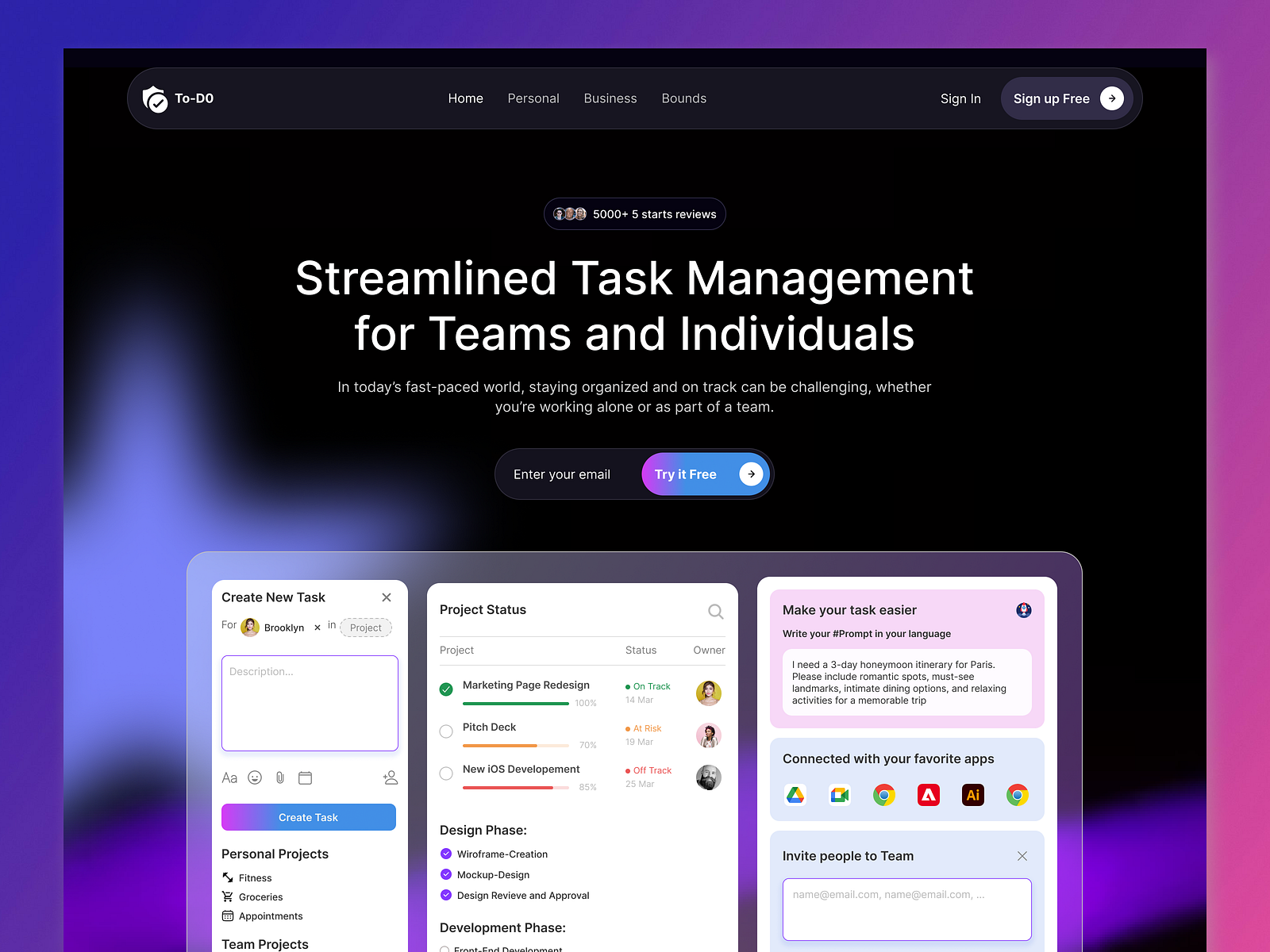 Task Management SaaS Landing Page by kamal Hasan on Dribbble
