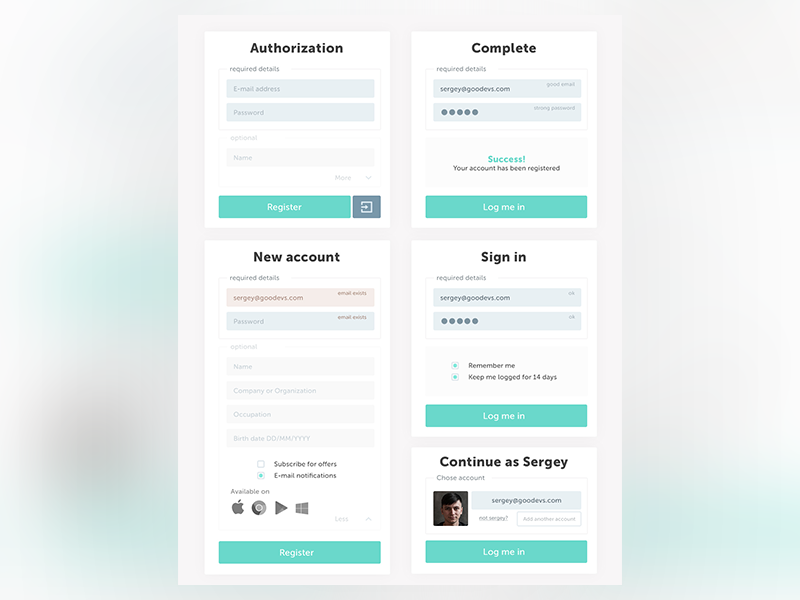 Authorization forms design by Serhiy on Dribbble