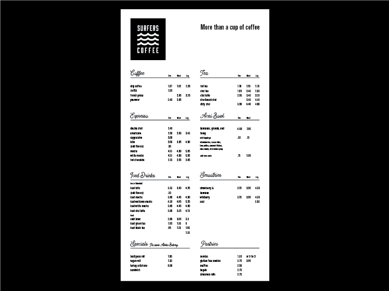 Surfers Coffee Menu by Robert McDaniel on Dribbble