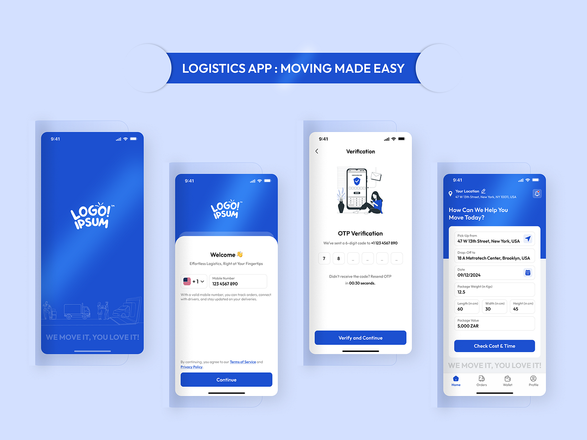 Sleek & Smart Logistics App UI in Blue by Nikunj Patel on Dribbble