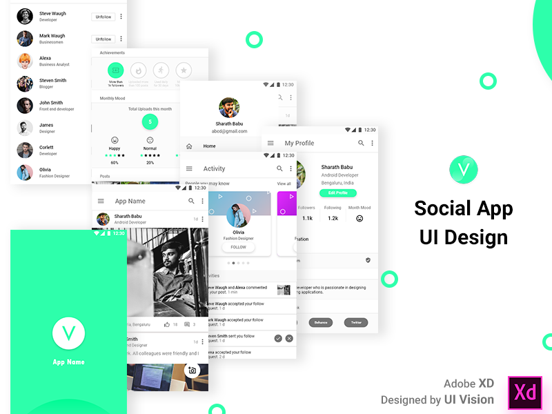 UI Design for Social Application by Sharath Babu G V on Dribbble