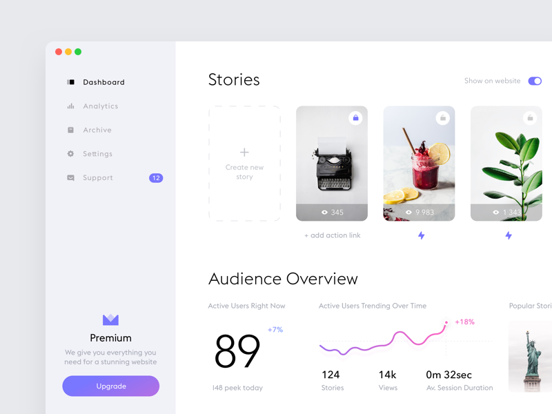 Stories widget dashboard #1 by Alex Dyakov on Dribbble