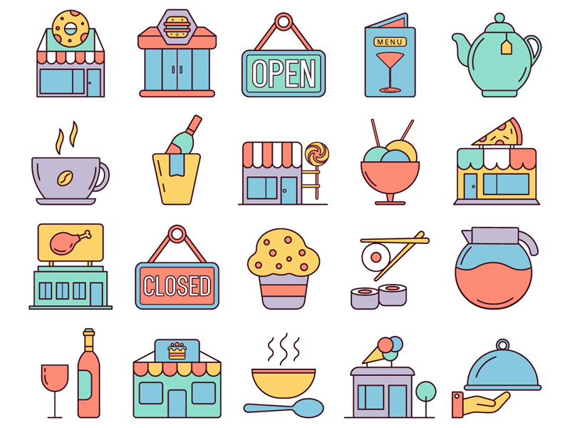 Restaurants and Cafes Vector Freebie Icon Set by GraphicSurf on Dribbble