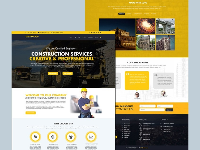 Free Construction Website Template by Andy Khan on Dribbble