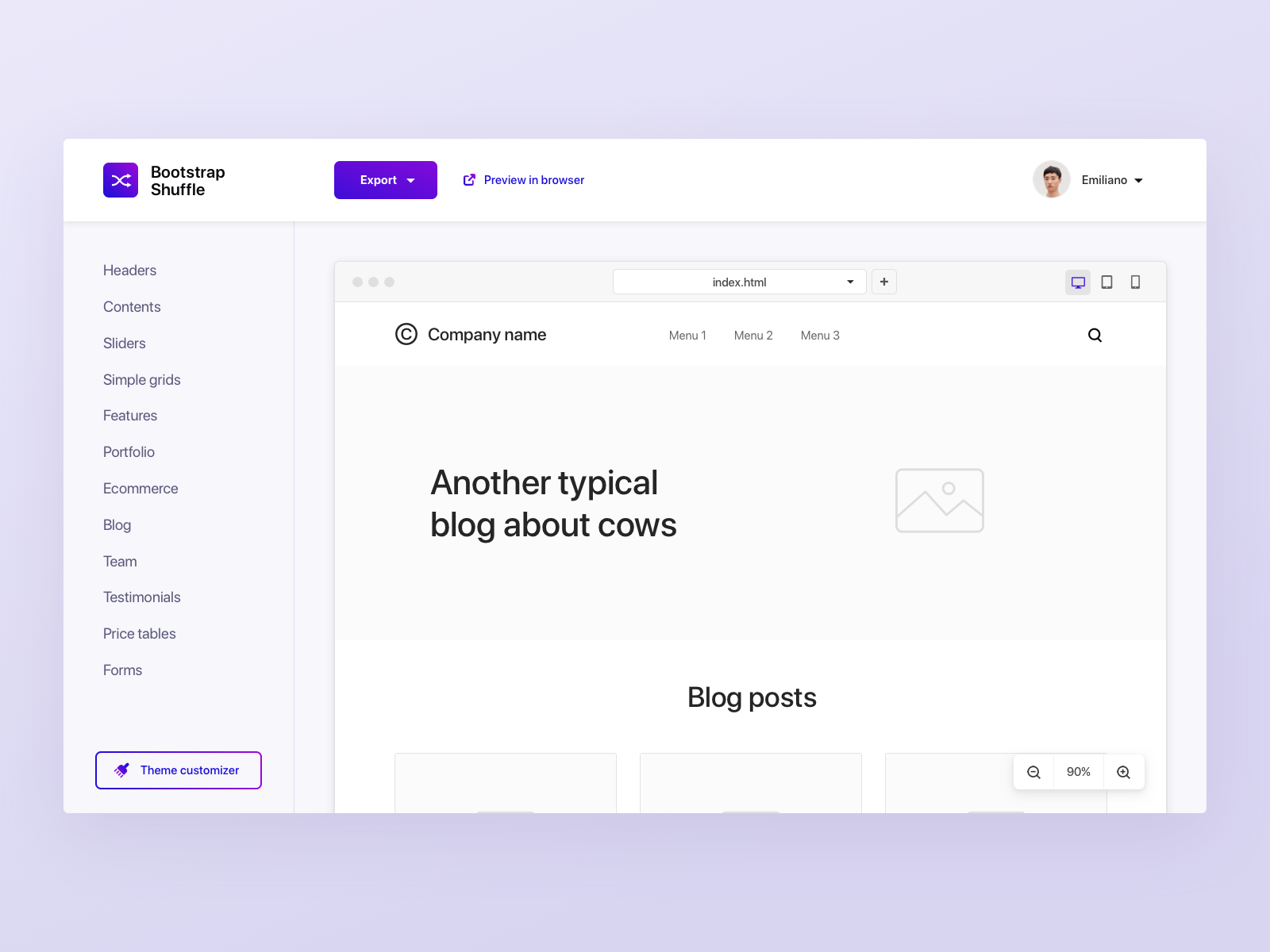 Bootstrap Shuffle #1 - Home by Emil Gleguła on Dribbble