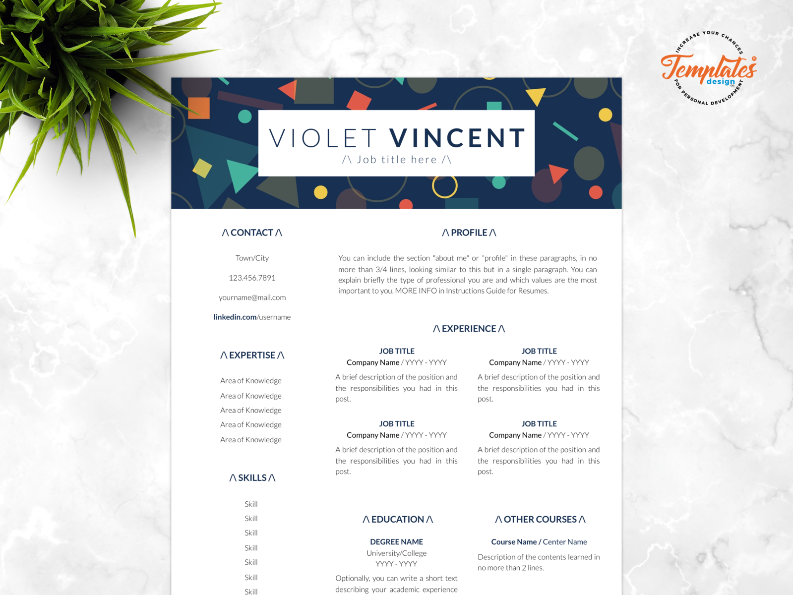 Resume Template For Word And Pages "Violet Vincent" by Templates Design ...