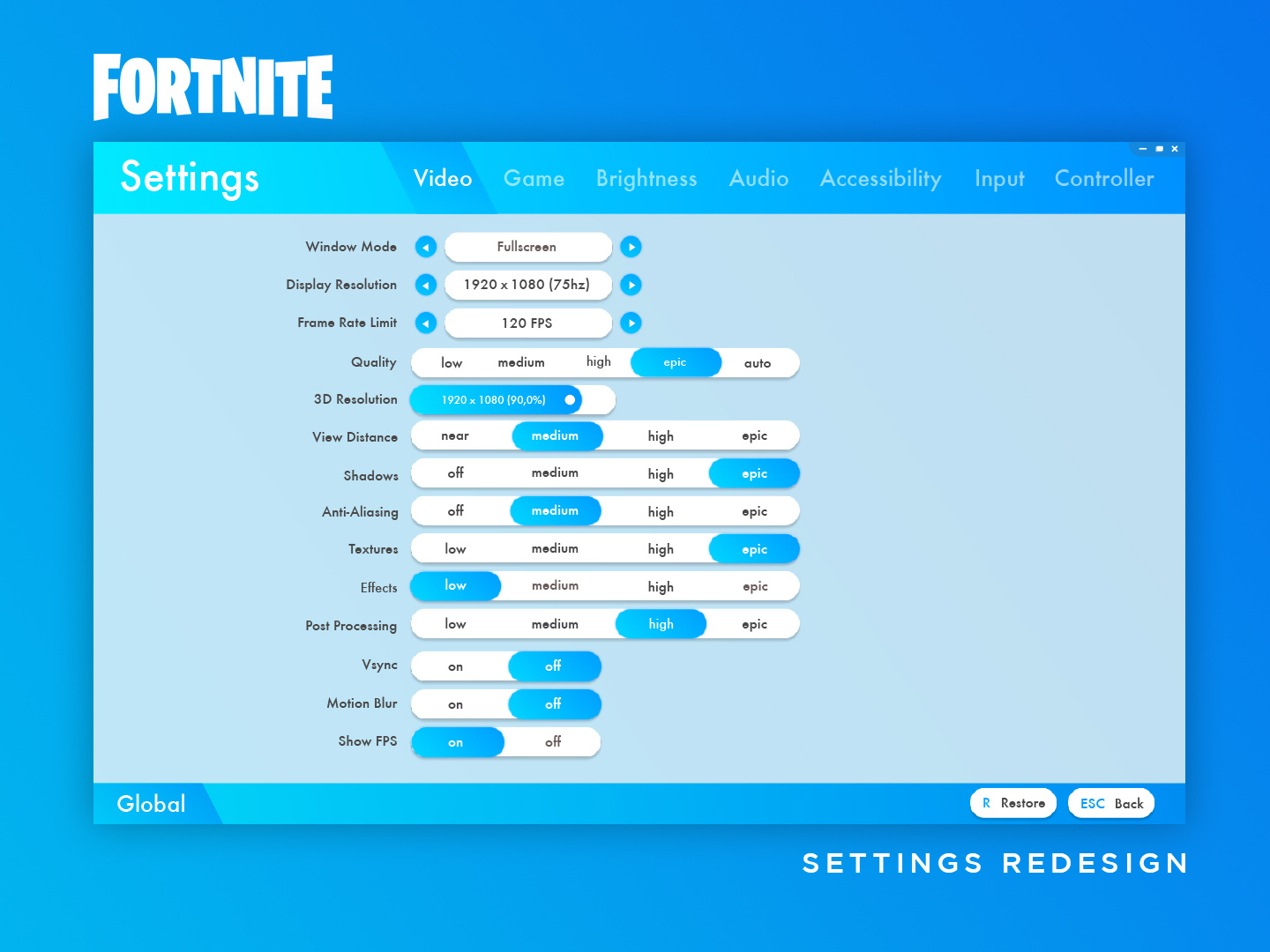 DailyUI Challenge #7 [Fortnite Settings] Page Re-Design by Aaron Roth ...