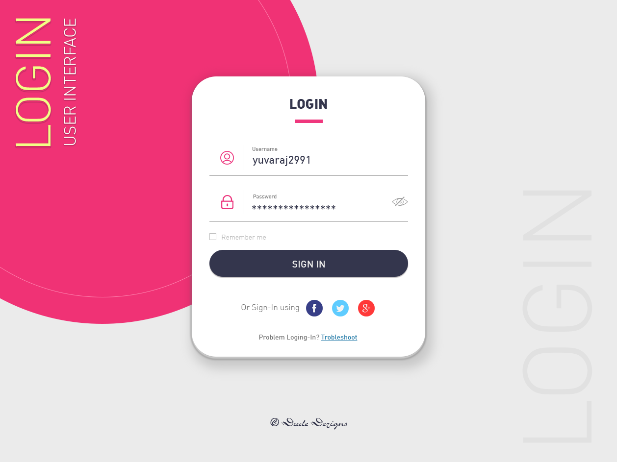 Login Form User Interface by Yuvaraj Srinivasan on Dribbble