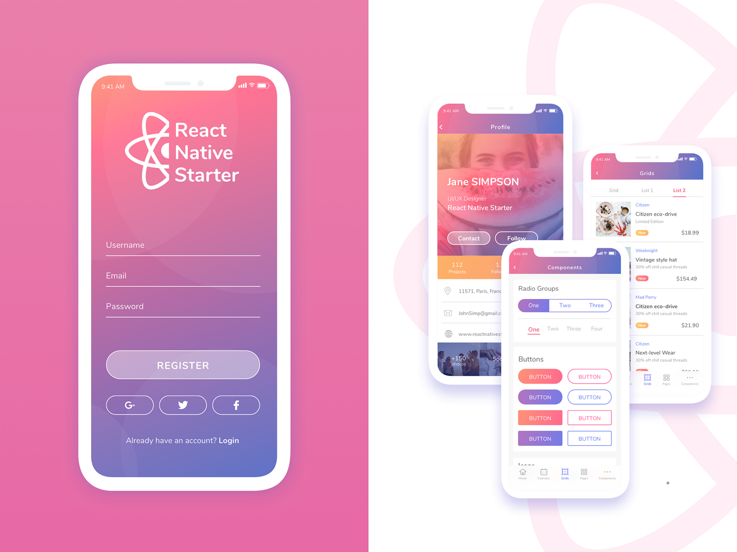 React Native Starter by Natalie Yermolenka for Flatlogic on Dribbble