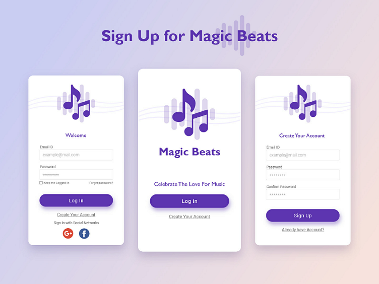 Sign up for Music App by Madhura Acharya on Dribbble