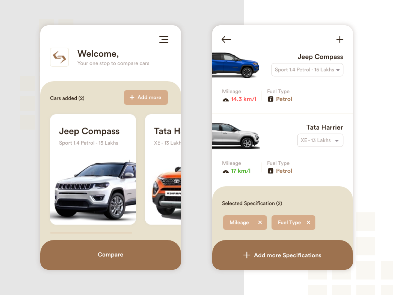 Car Comparison App UI Design by Basil George on Dribbble