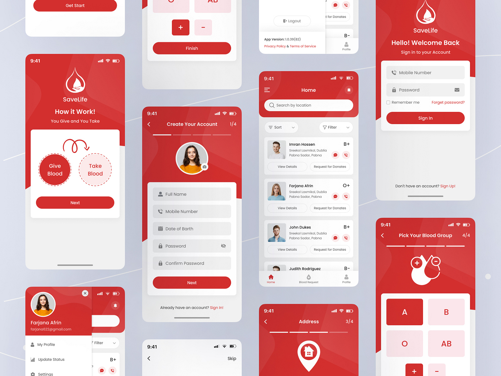 Blood Donation App All Pages Design by Saiful Islam on Dribbble