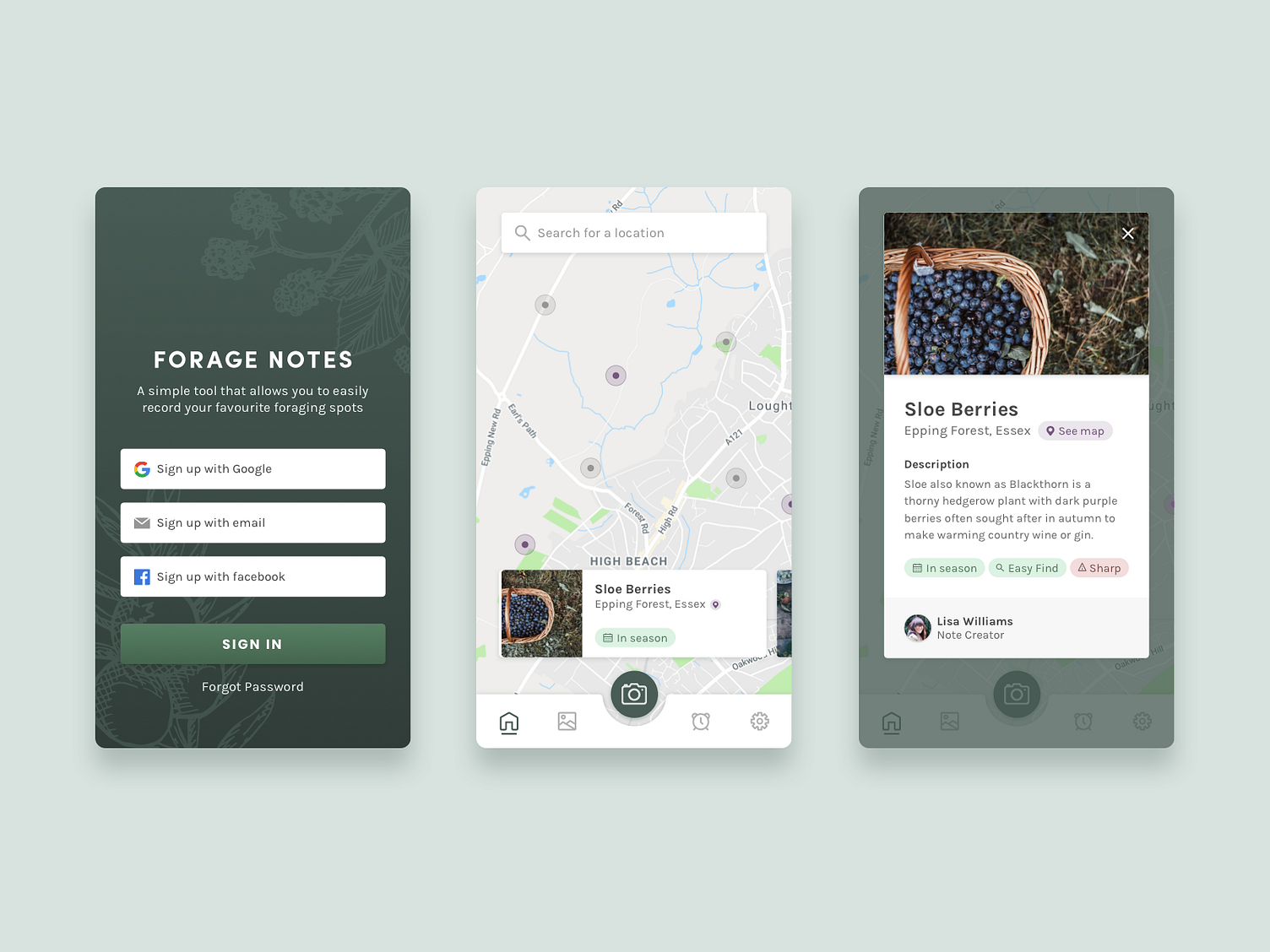Forage Notes App Screens by Liz Hamburger on Dribbble
