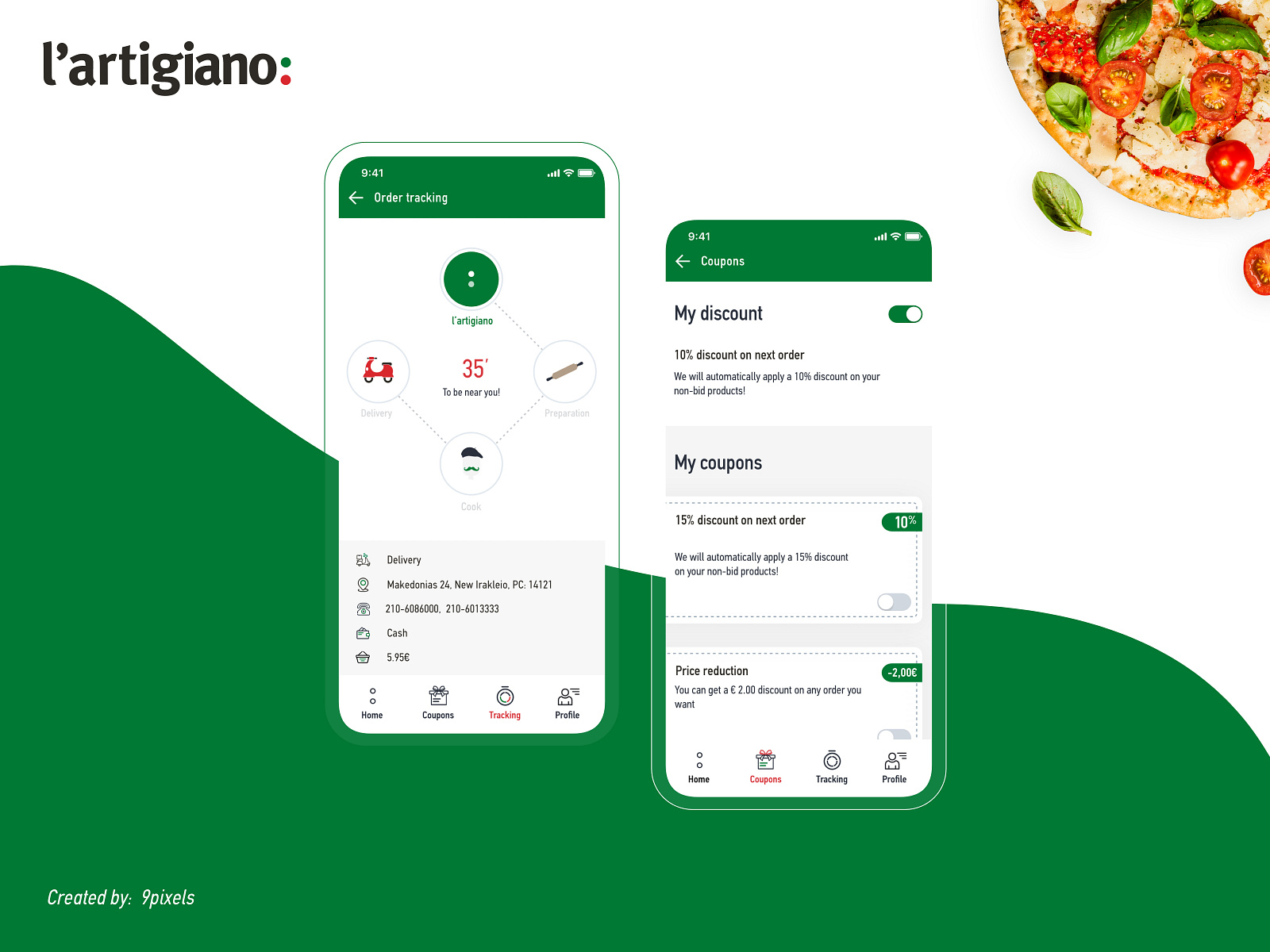 Food app order tracking & Discount coupons by 9pixelsagency on Dribbble