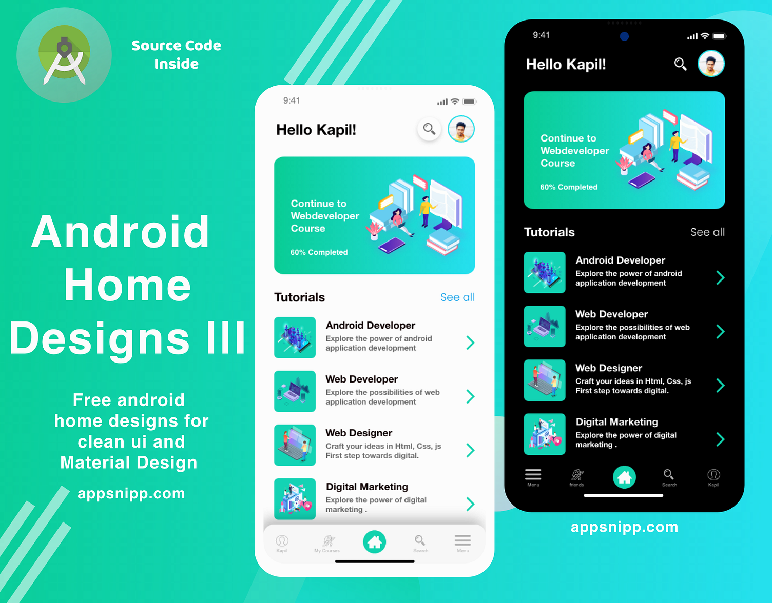 android education app home designs with dark mode by Kapil Mohan on ...