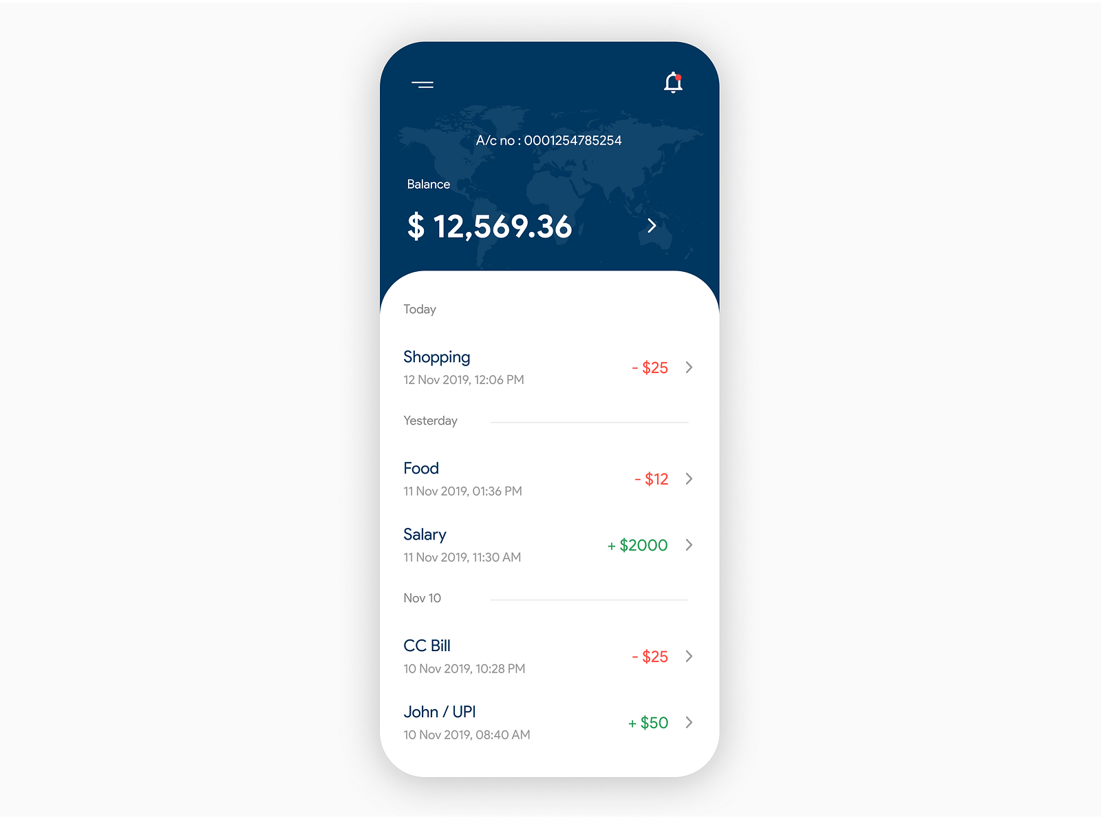 Simple Transaction Screen UI by Sathish on Dribbble